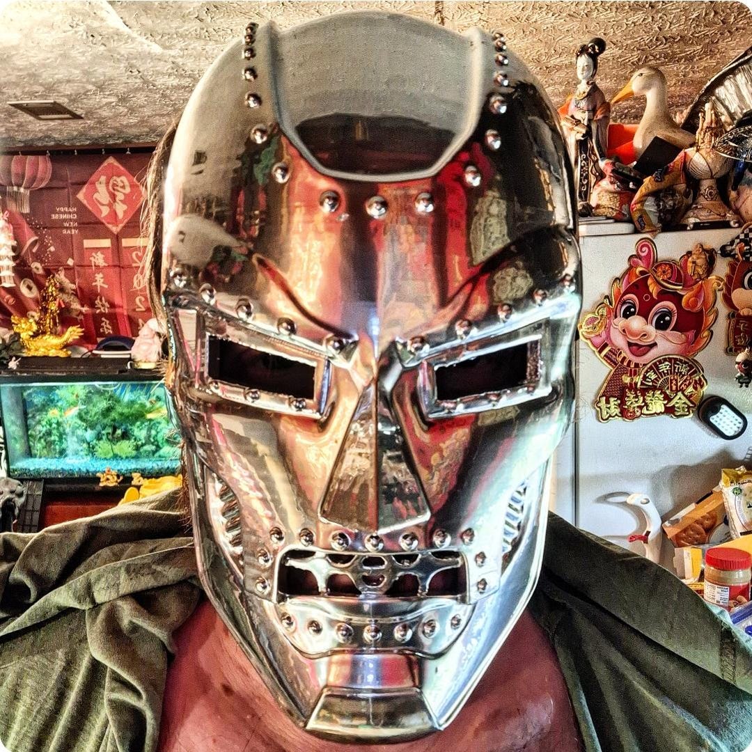 DOOM AVENGERS Fantastic Four 90S Face MASK Silver Chrome Color Cosplay ...