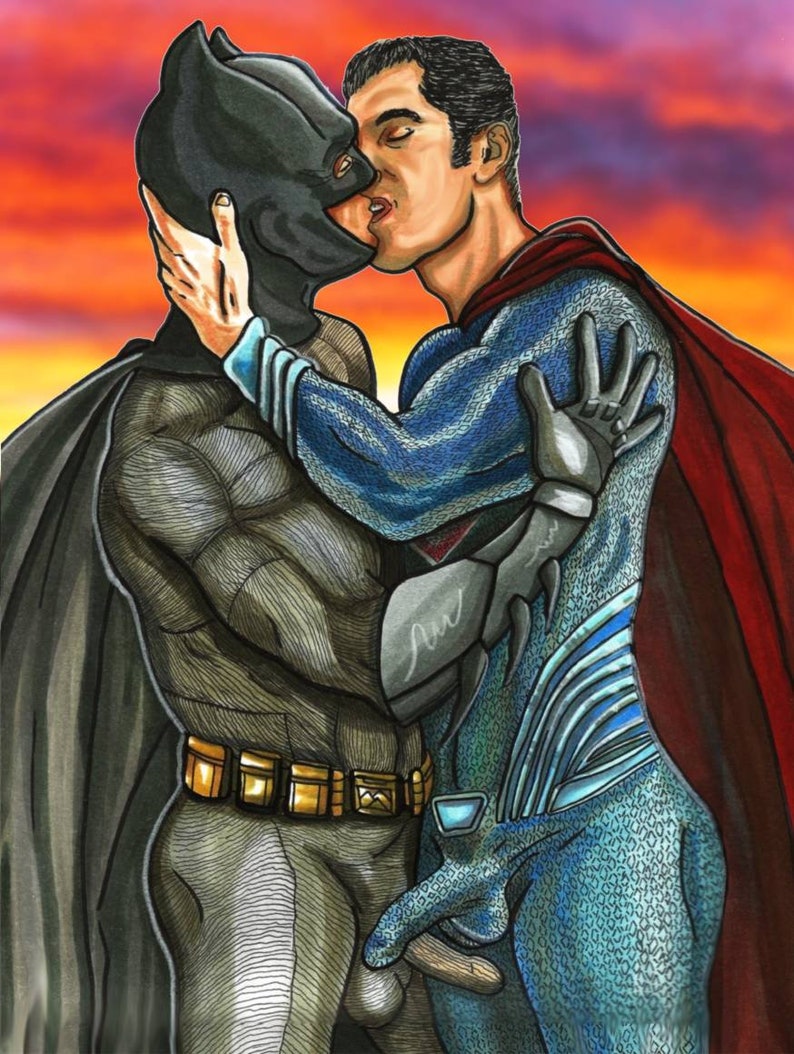 Batman Superman Kiss Justice League Canvas Art Print Erotic Etsy