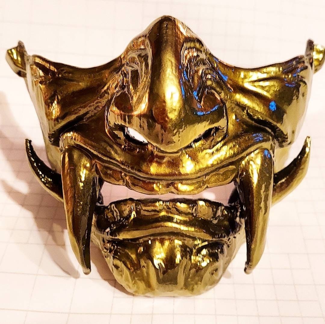 JAPANESE ONI COSPLAY Gold Chrome Face Mask Motor Cycle Ppe Samurai ...