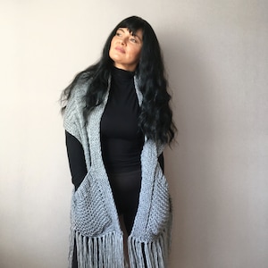 Knitted Scarf Pattern , Boho Scarf Knitting Tutorial , Chunky Shawl ...