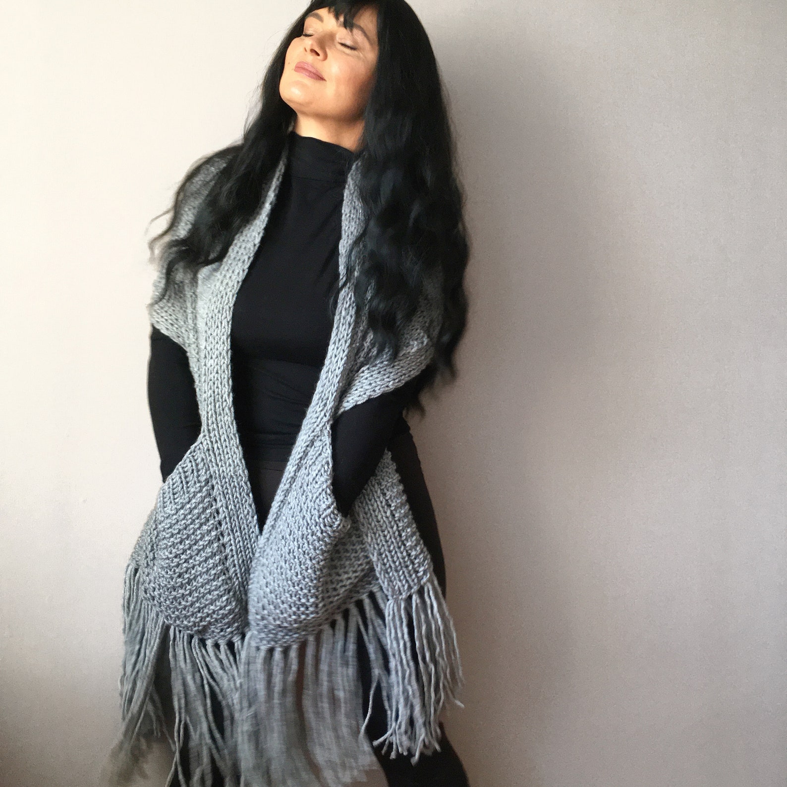 Knitted Scarf Pattern Boho Scarf Knitting Tutorial Chunky - Etsy