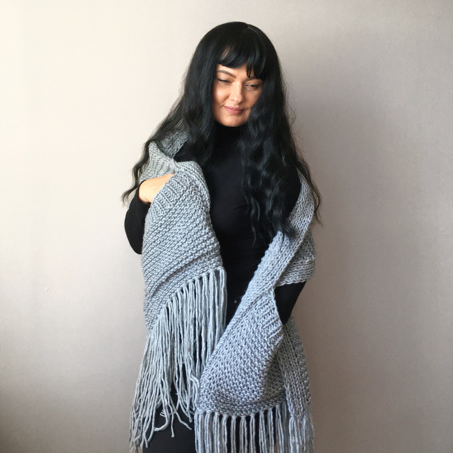 Knitted Scarf Pattern Boho Scarf Knitting Tutorial Chunky | Etsy