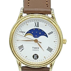 Rare Vintage Timex Moon Phase Watch Roman Numerals and Date Gold Case ...