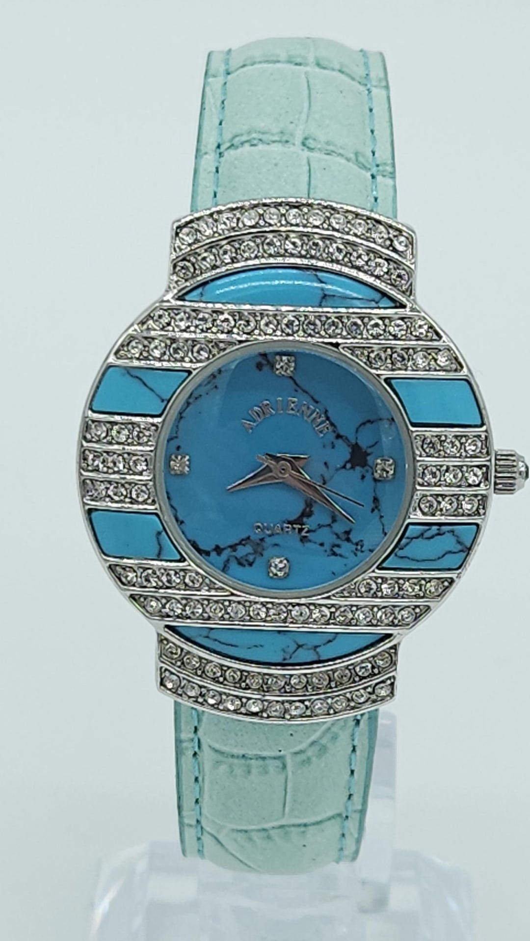 Vintage Beautiful ADRIENNE Blue Ladies Watch Genuine Leather Band NEW ...