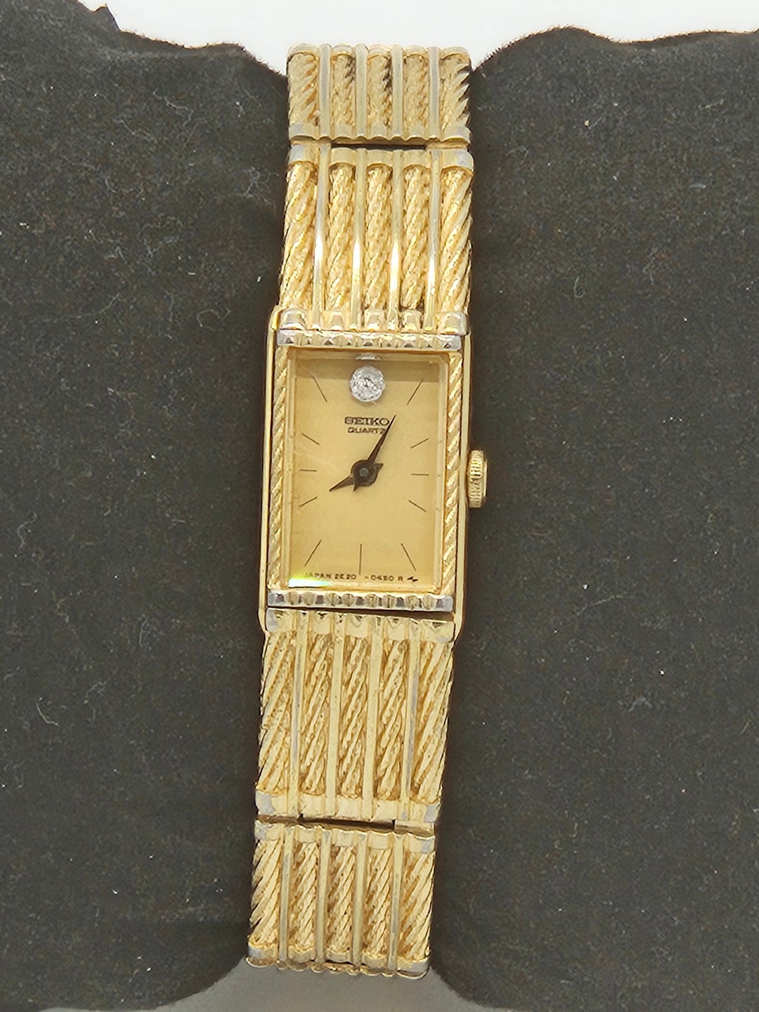 Vintage Women's Seiko Gold Tone 1 Genuine Diamond Watch Model 2E20-0450R 2 Jeweled Movement New ...