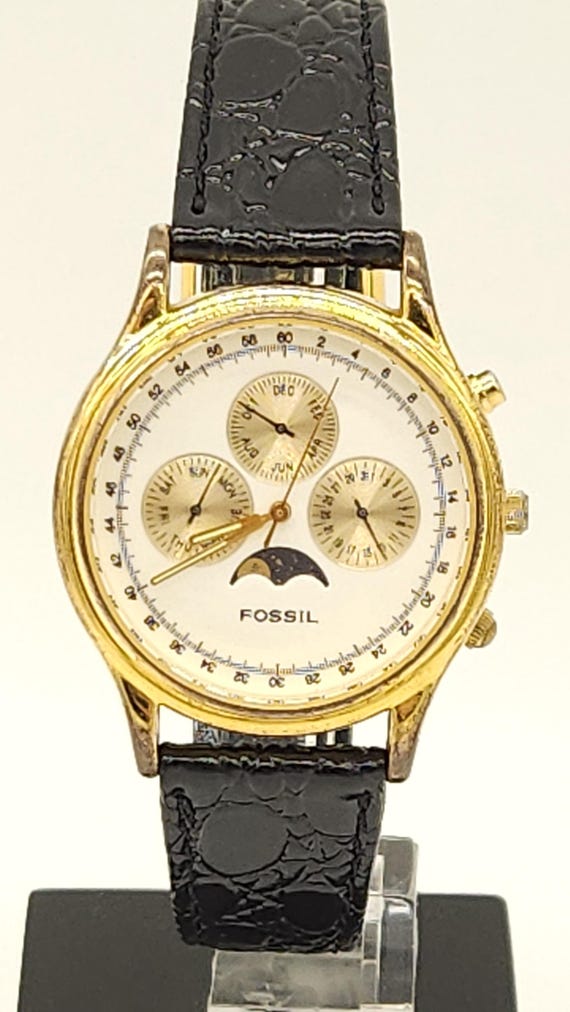 Vintage 1995 Fossil Unisex Triple Date Moon Phase Wat… - Gem