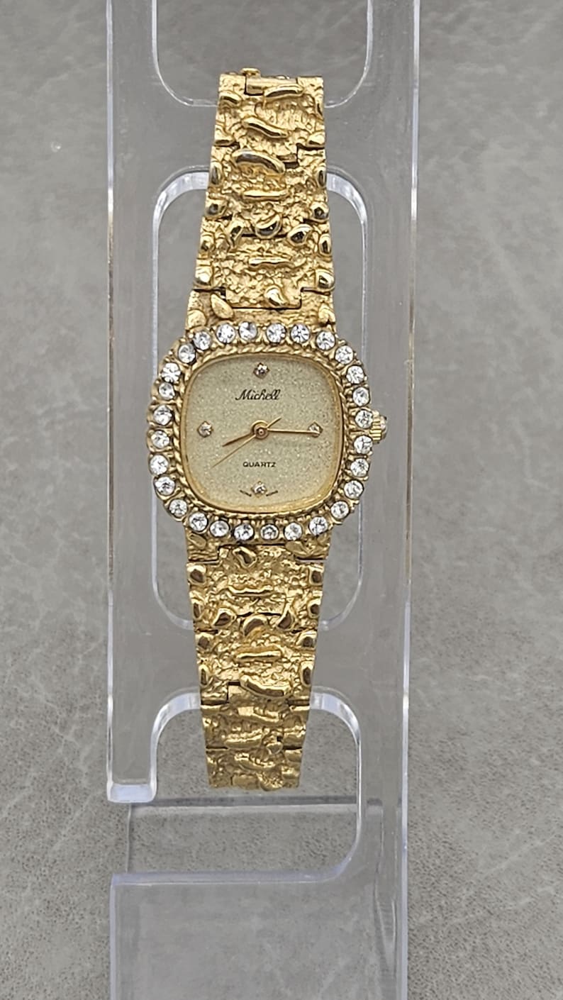Vintage Elegant Michell Gold-tone Ladies’ Square Watch With Sparkle ...