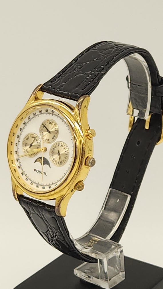 Vintage 1995 Fossil Unisex Triple Date Moon Phase Wat… - Gem