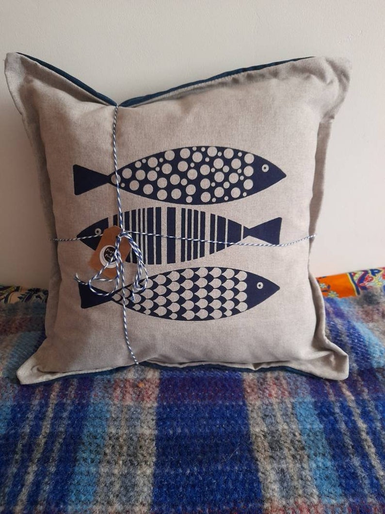 Cushion Fish Print Handmade Cushion Cover Hand Printed - Etsy