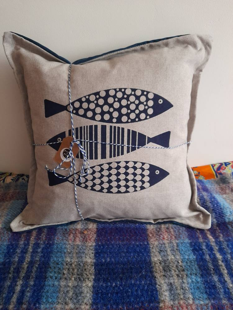 Cushion Fish Print Handmade Cushion Cover Hand Printed - Etsy