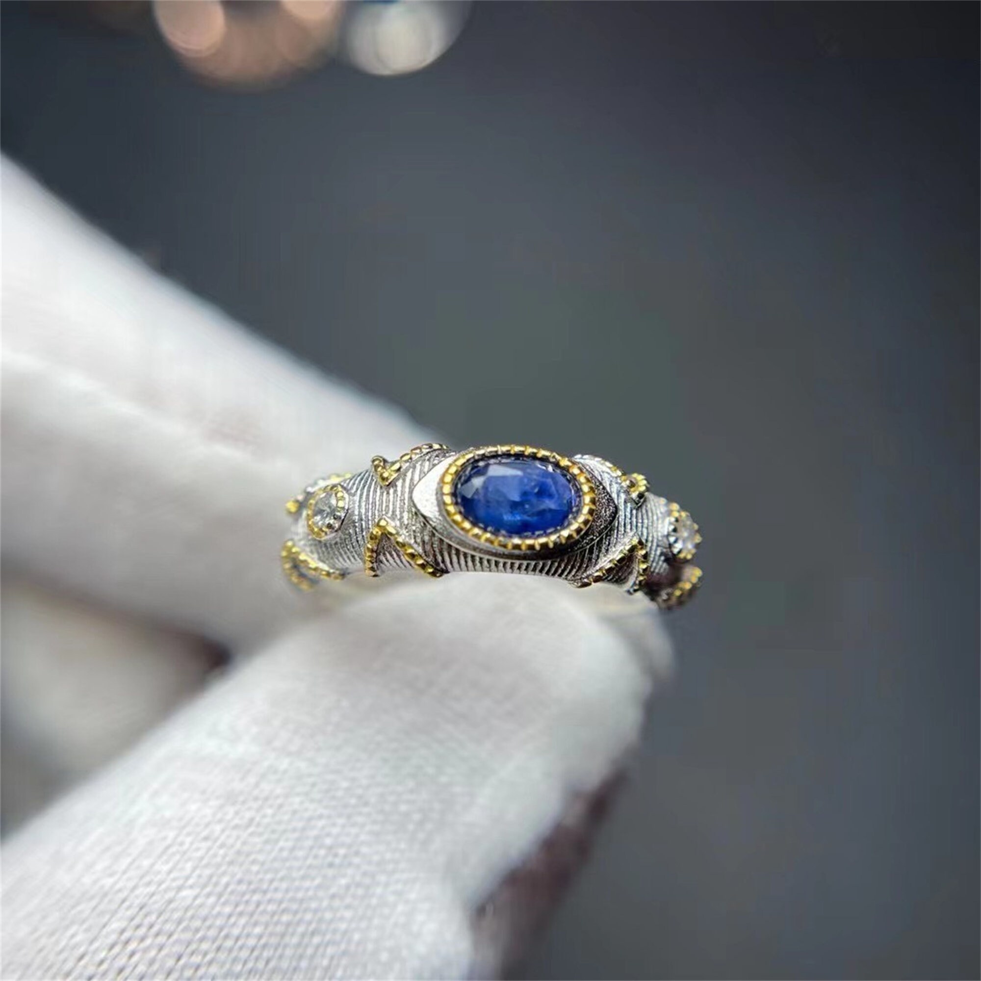 Sapphire Rings Meteorite Ring Handmade Space Rings Alien Sapphire Ring ...