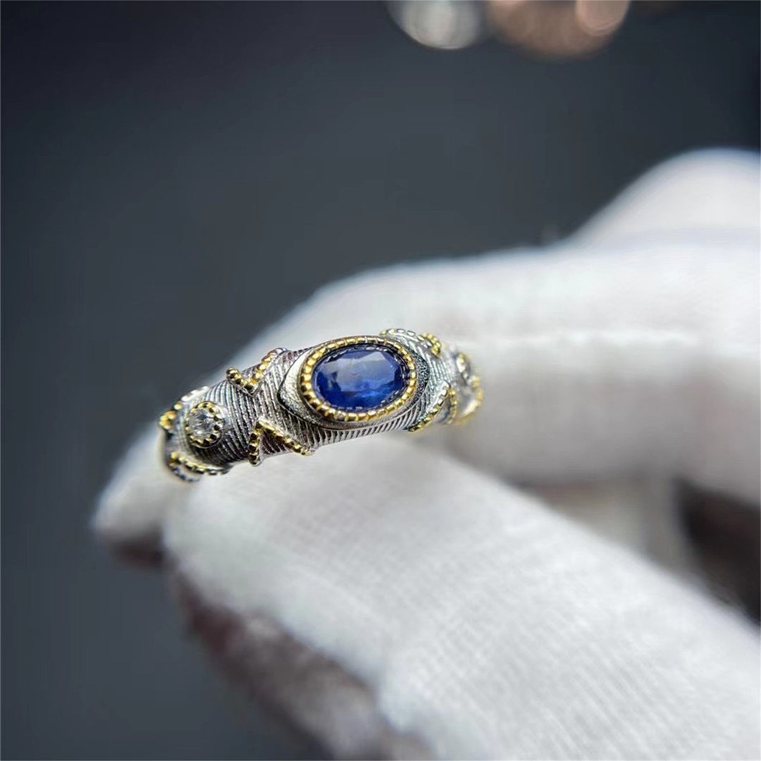 Sapphire Rings Meteorite Ring Handmade Space Rings Alien Sapphire Ring ...