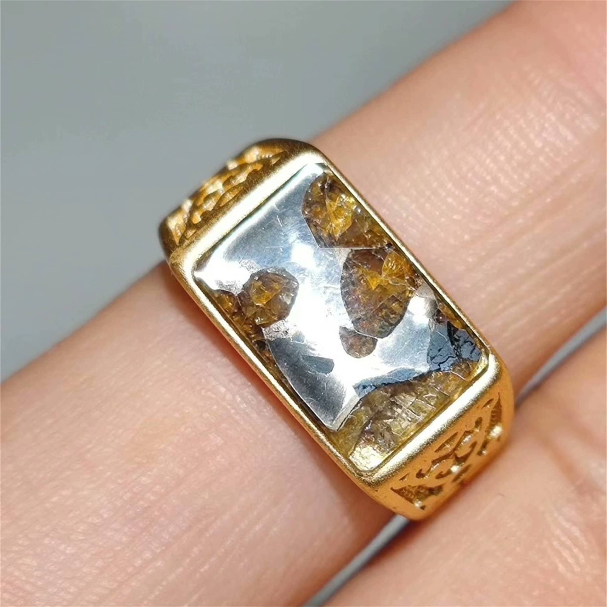 Peridotite Rings Meteorite Ring Handmade Space Rings Alien Amphoterite ...