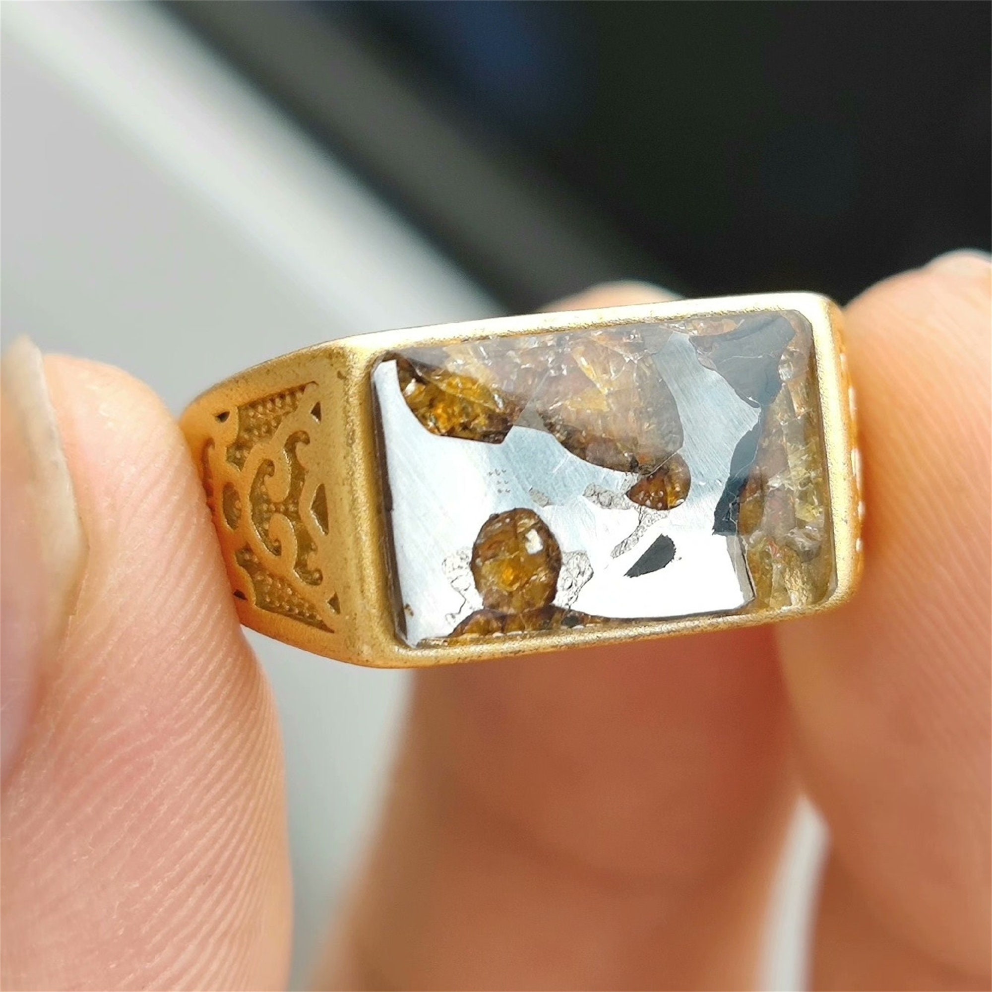 Peridotite Rings Meteorite Ring Handmade Space Rings Alien Amphoterite ...