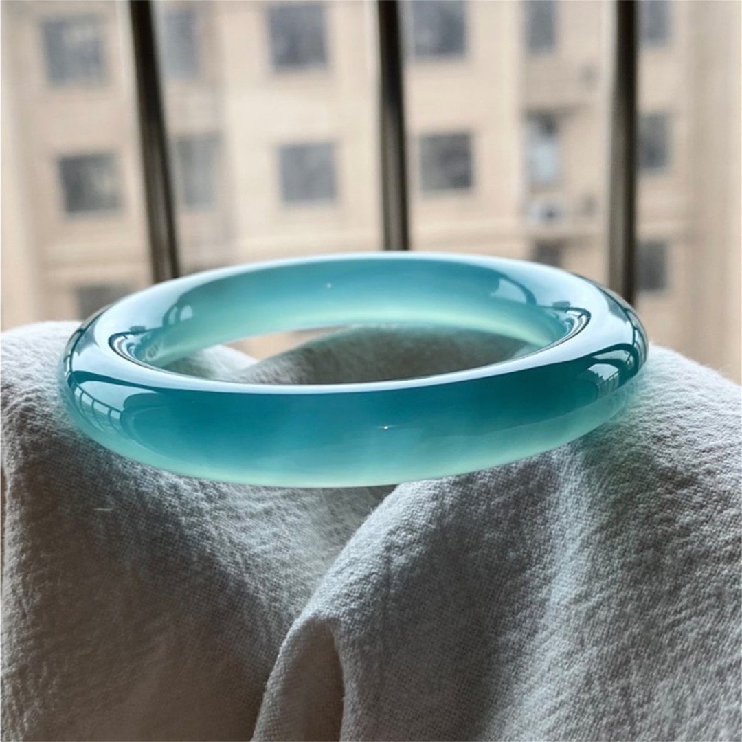 Handmade Aurora Jade Bangles Custom Teal Bracelet Natural Green Agate ...