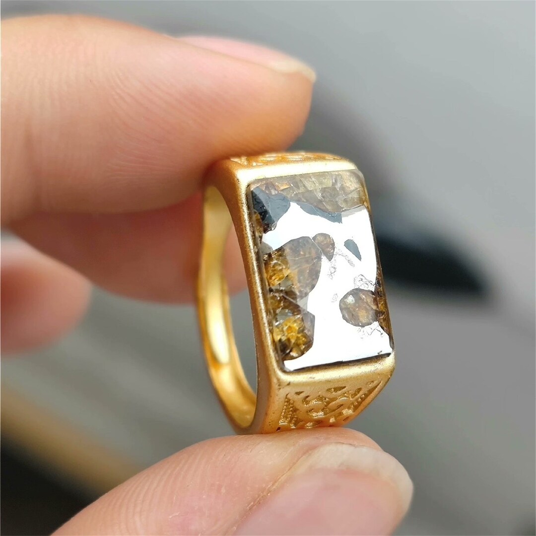 Peridotite Rings Meteorite Ring Handmade Space Rings Alien Amphoterite ...