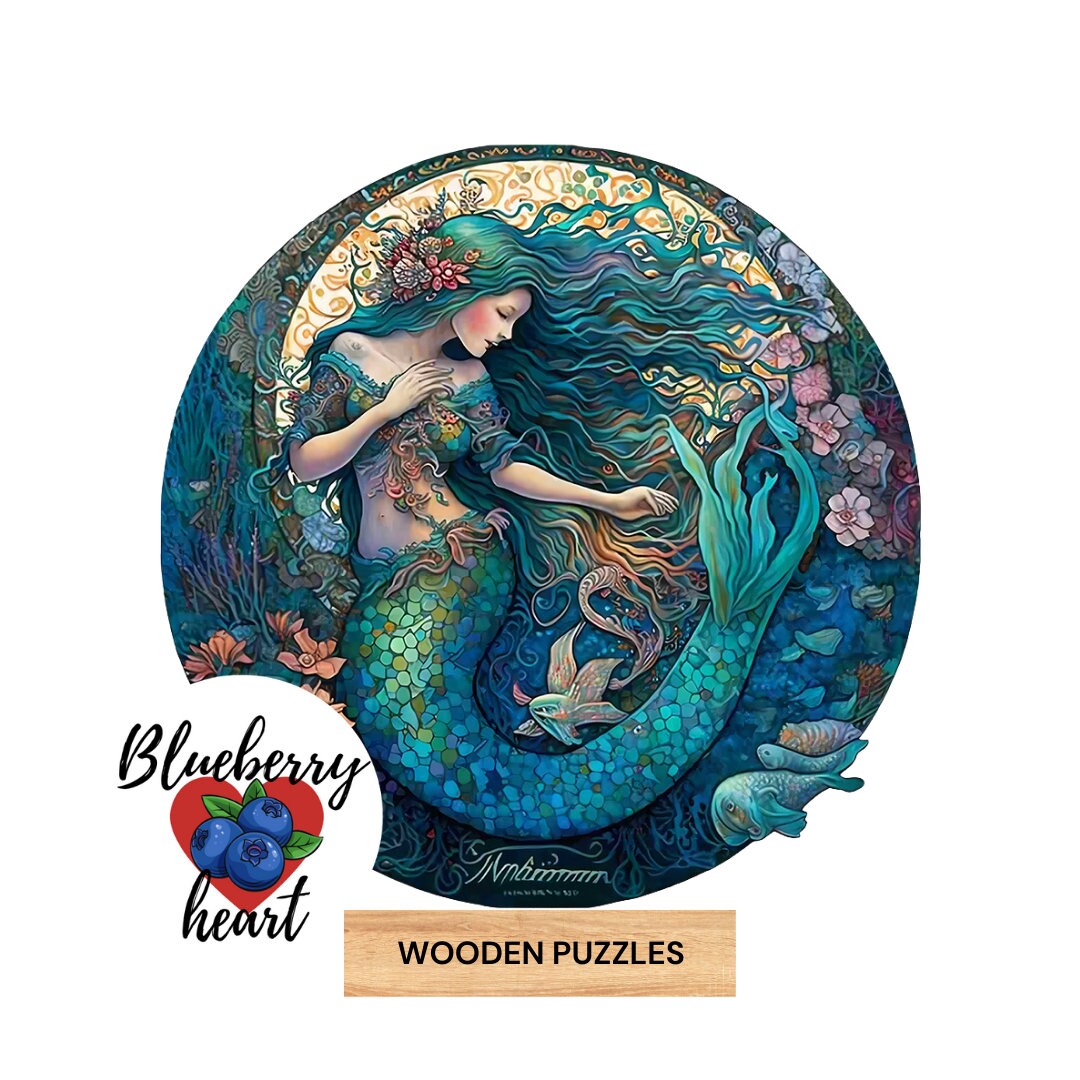 Enchanting Mermaid Ocean Wooden Puzzle - Turquoise Hair and Tail ...
