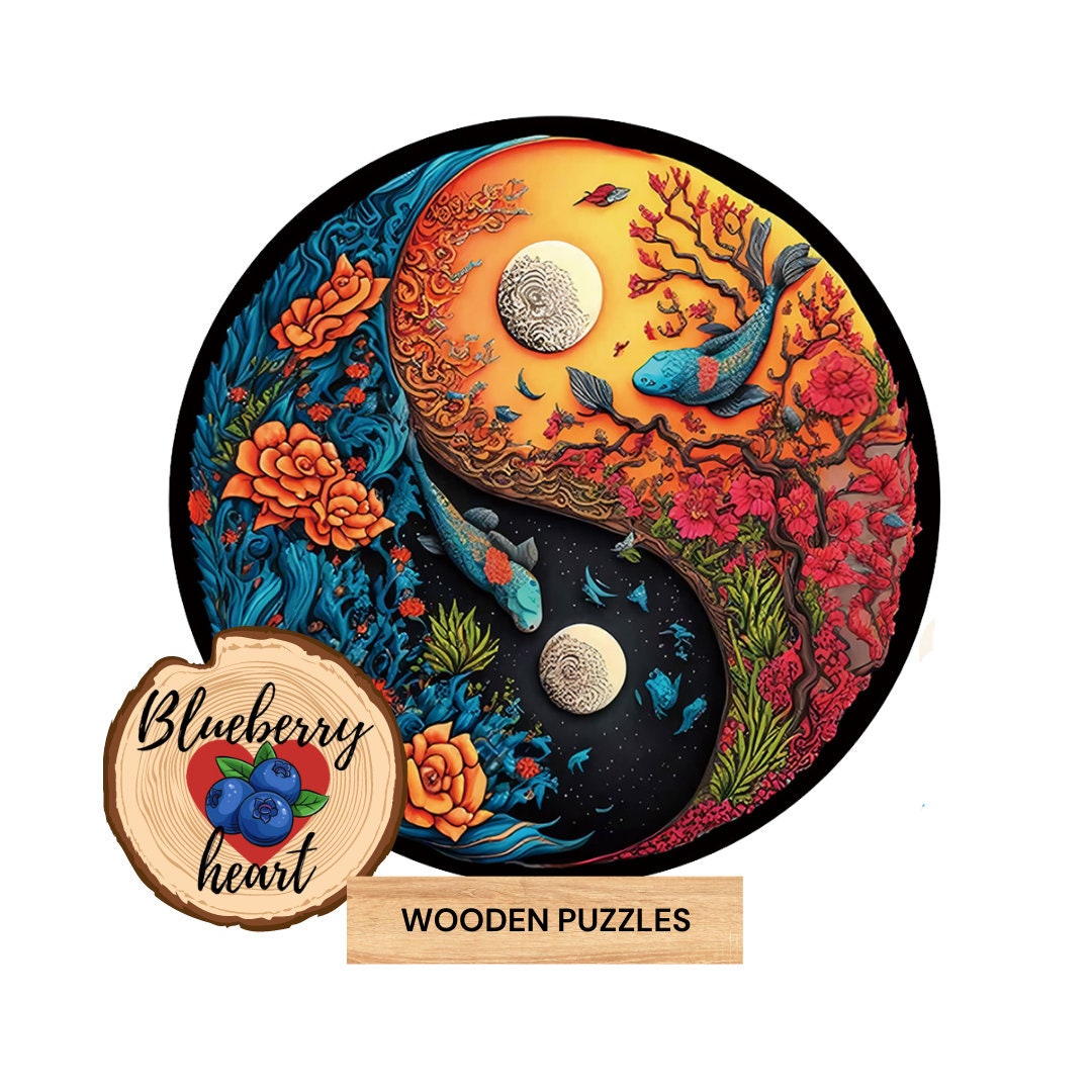 Dual Fish Yin Yang Wooden Puzzle Celestial Harmony and Natural Balance ...