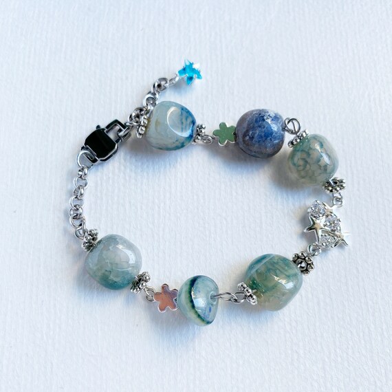 Feng Shui Natural Blue Agate Stone Bracelet Tumbled Stone Healing and Grounding Gemstone Etsy UK