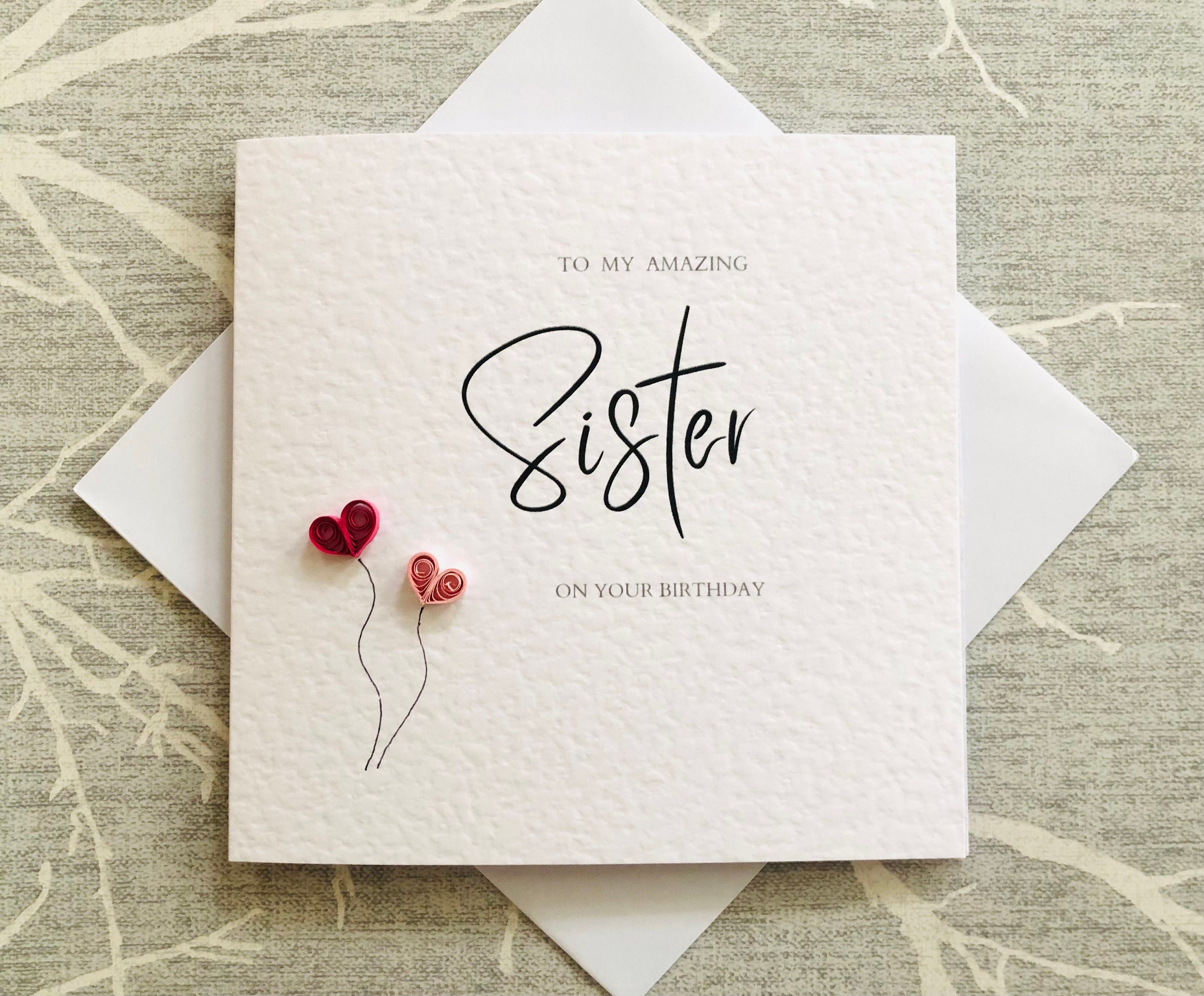 Personalised Sister Birthday Card – Handmade Keepsake, Pink Quilled ...