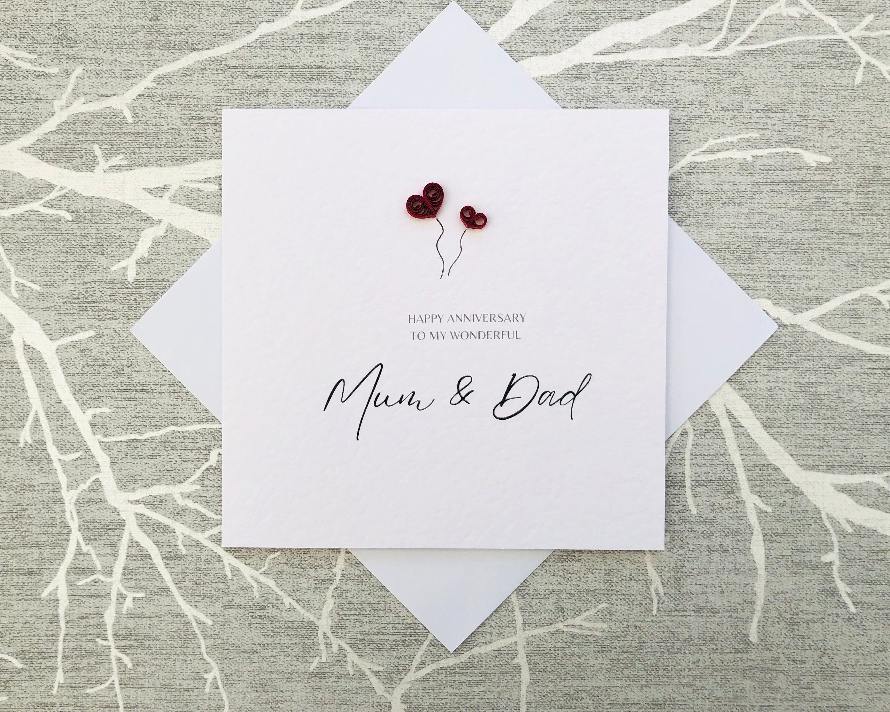 Handmade Anniversary Card for Mum and Dad, Quilled Hearts Design, UK ...