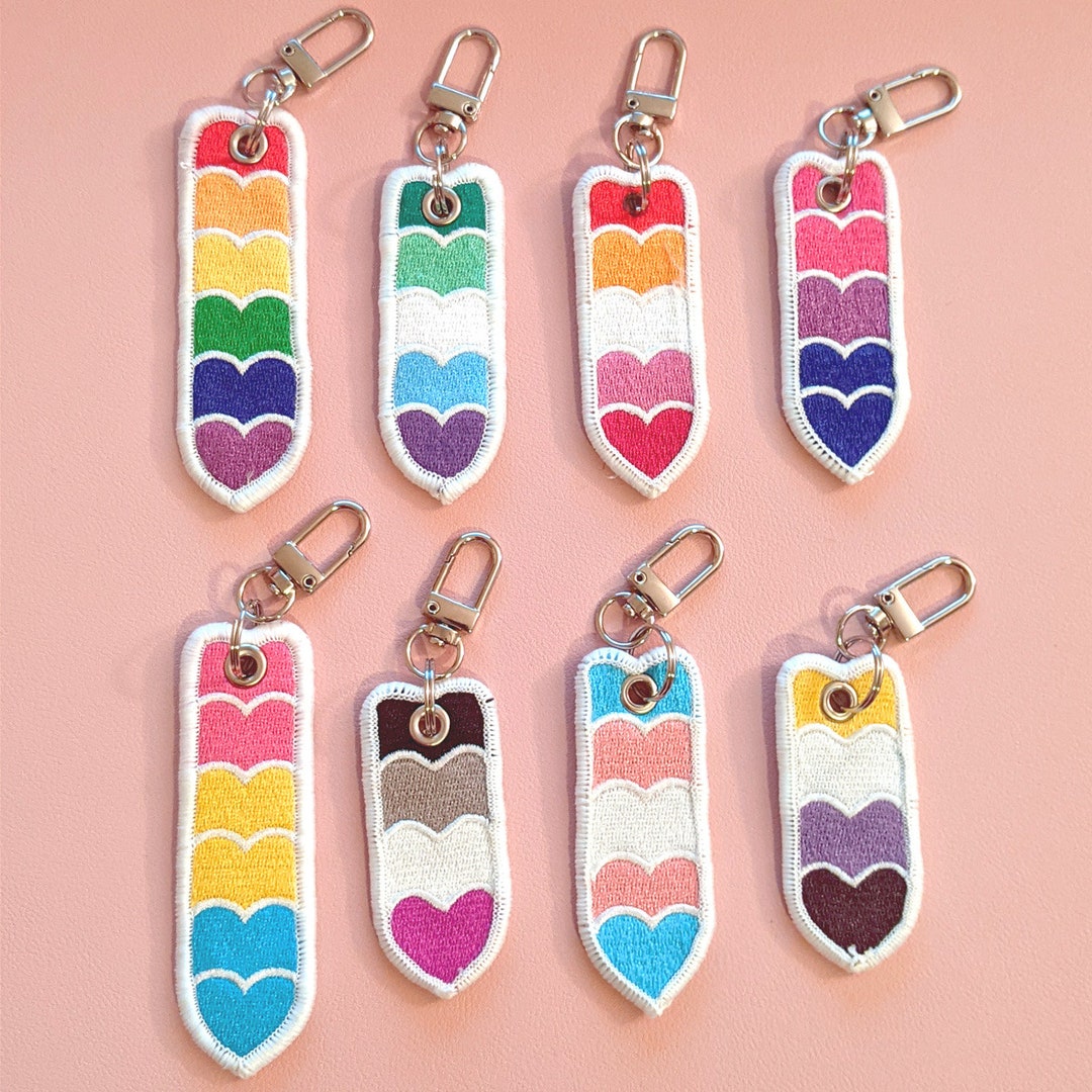 Pride Flag Heart Embroidery Keychains LGBTQ Gay Lesbian Bisexual Trans ...