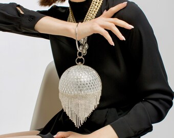 Gold Sphere Diamond Rhinestone Tassels Clutch Purse Luxury | Etsy