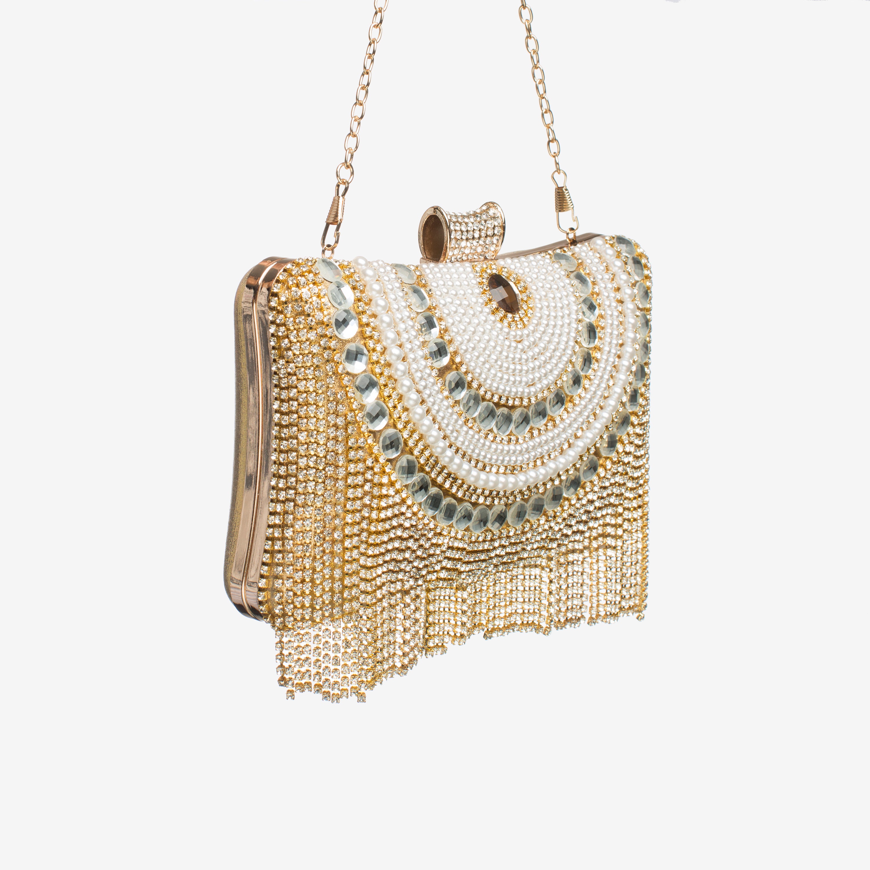 Gold Diamond Rhinestone Beaded Tassels Clutch Purse Luxury Purses and ...