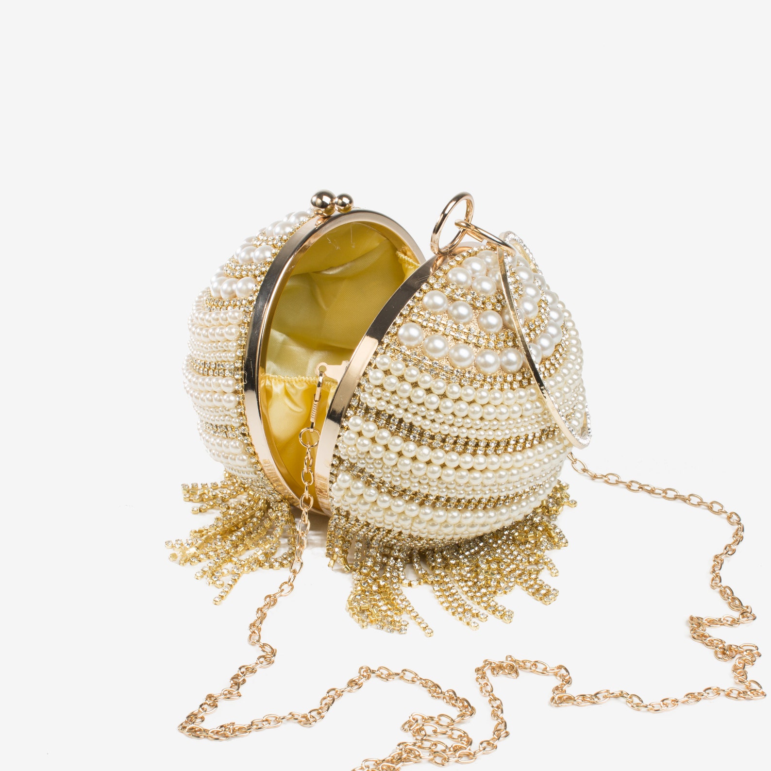 Gold Sphere Pearl Beaded Clutch Purse Luxury Designer Inspired Purses ...