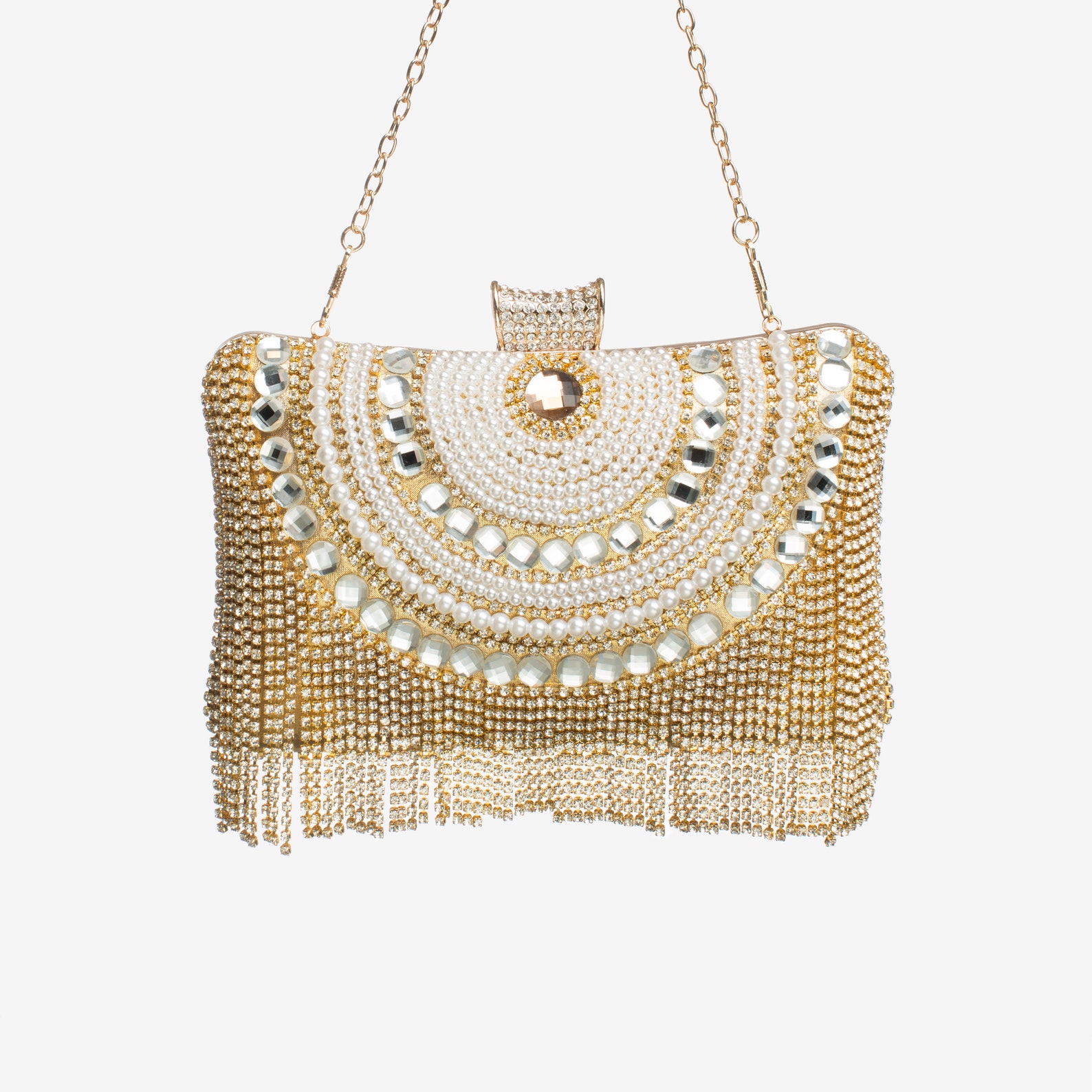 Gold Diamond Rhinestone Beaded Tassels Clutch Purse Luxury Purses and ...