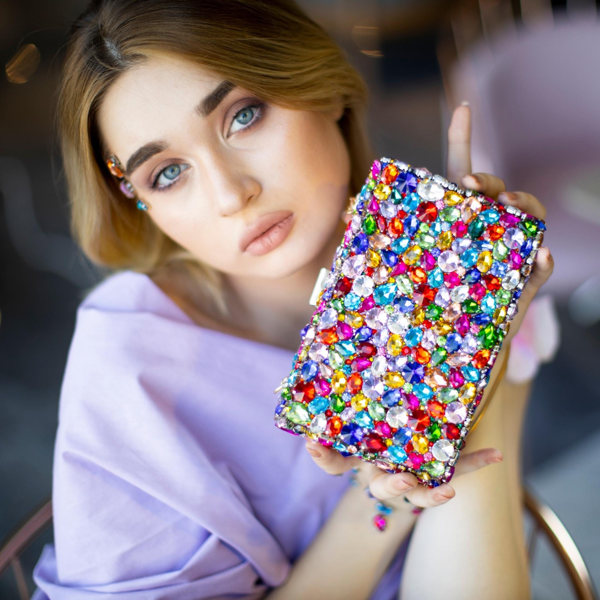 Colorful Beaded Clutch Purse With Swarovski Crystals, Bling Rhinestone ...