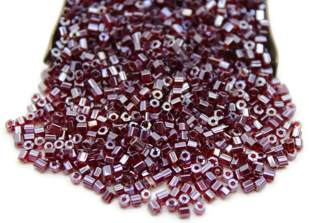 11/0 2 Cut, Dark Ruby Luster, Hex Glass Czech Seed Beads, 20/50/100 Grams Pack, Preciosa Ornella ...