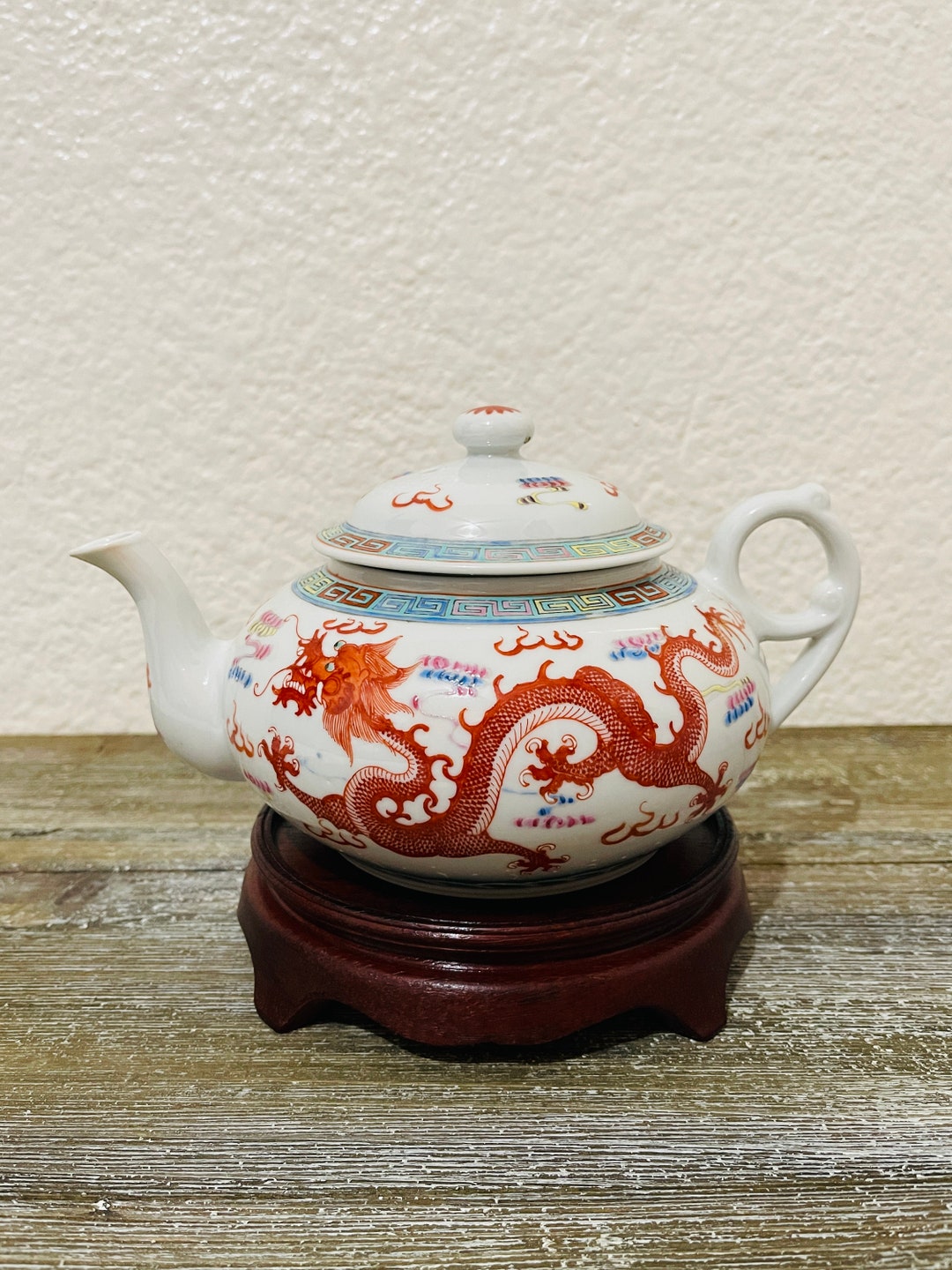 Mid Century Famille Rose Red Dragon Teapot Vintage Hand - Etsy