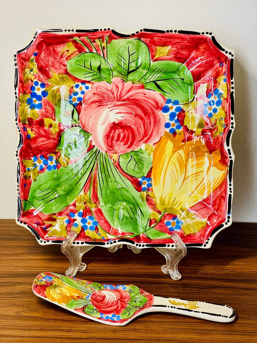 Vintage Italian Floral Cake Plate and Server: Nove Rose Pattern - Etsy