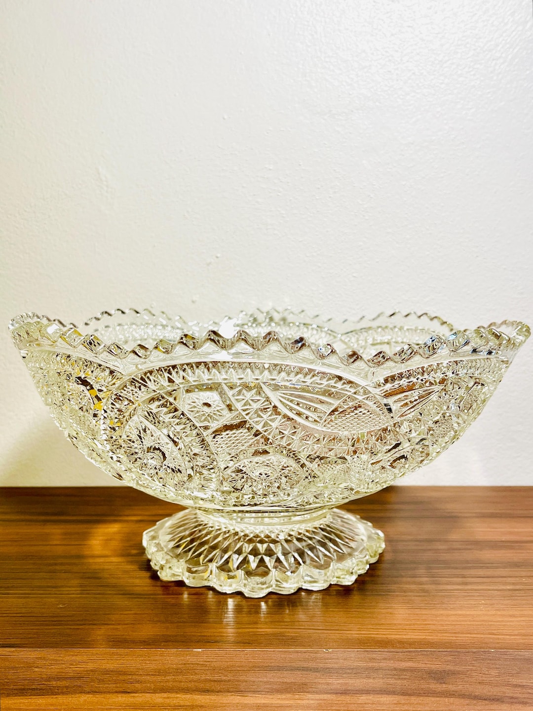 Vintage Imperial Glass Ohio Footed Bowl | Pressed Star Pattern 750 ...