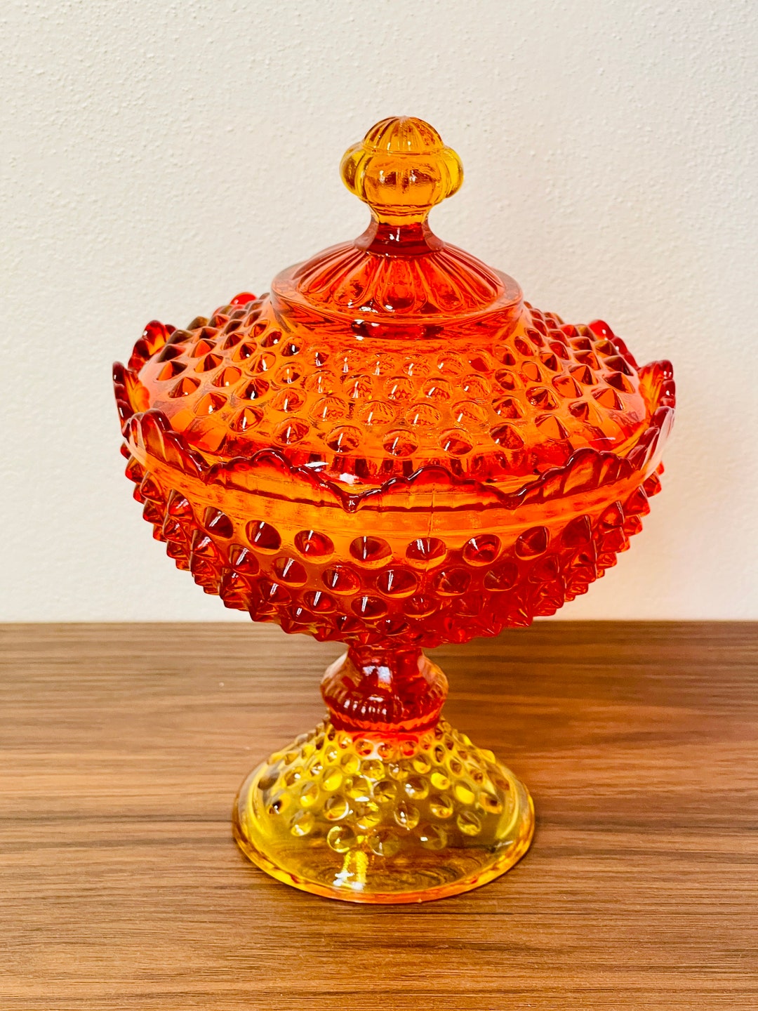 Vintage Fenton 1960s Amberina Candy Dish | Amberina Hobnail Compote ...