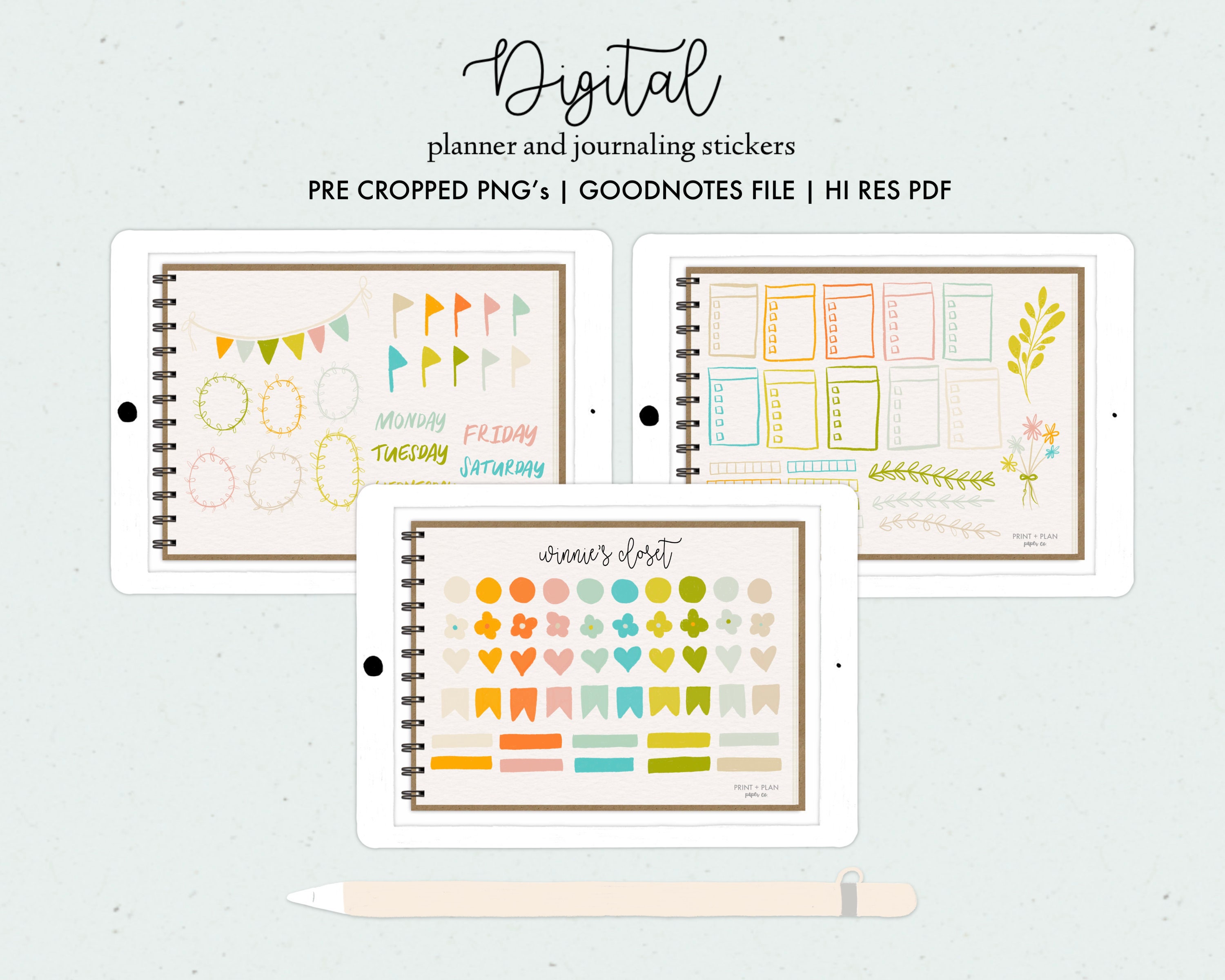 Wall Décor BASIC JOURNALLING YELLOW Digital Stickers Pre-Cropped ...