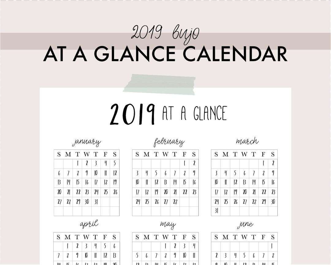 2019 Bullet Journal at A Glance Calendar. Bullet Journal - Etsy
