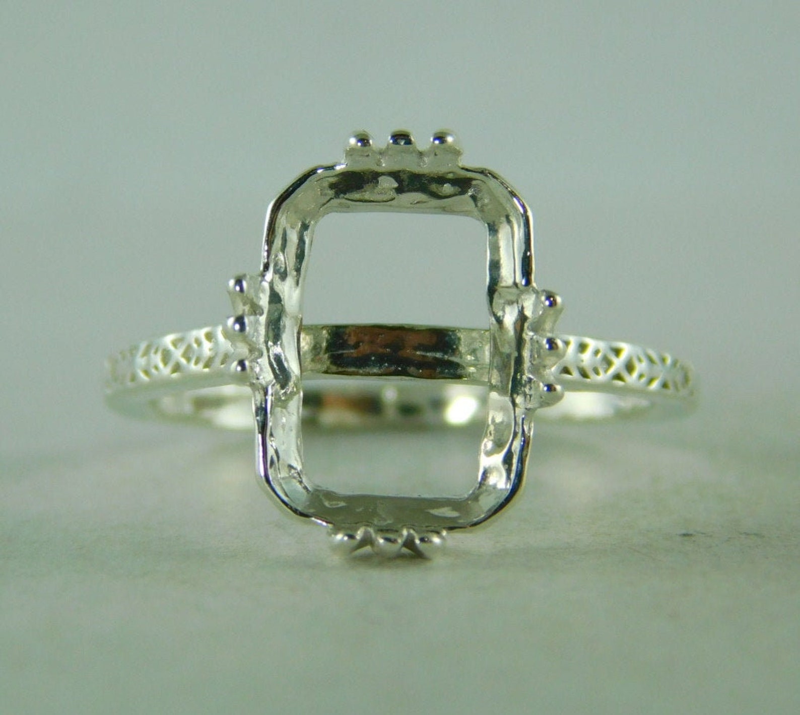 6394 Sterling Silver Ring Setting 14x10 Emerald Cut Faceted - Etsy