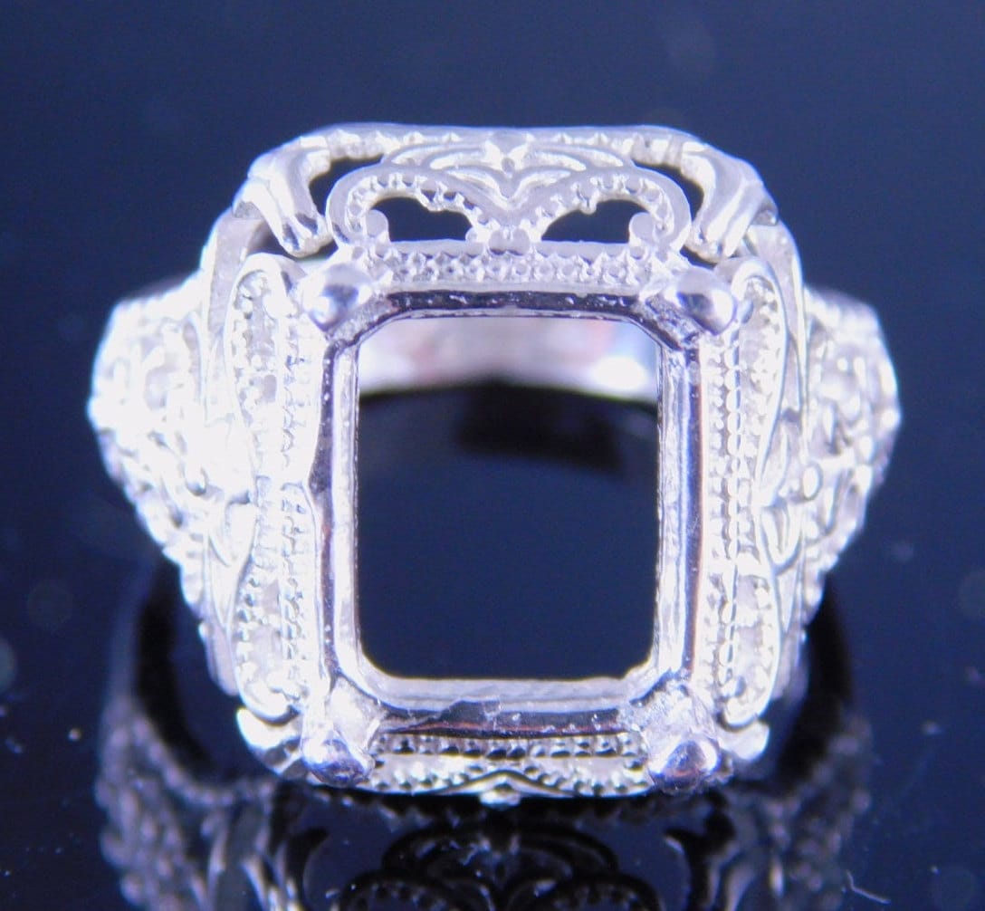 6219 Sterling Silver Filigree Ring Setting 12x10 Emerald Cut | Etsy