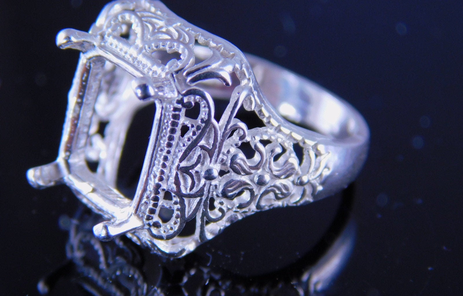 6219 Sterling Silver Filigree Ring Setting 12x10 Emerald Cut | Etsy