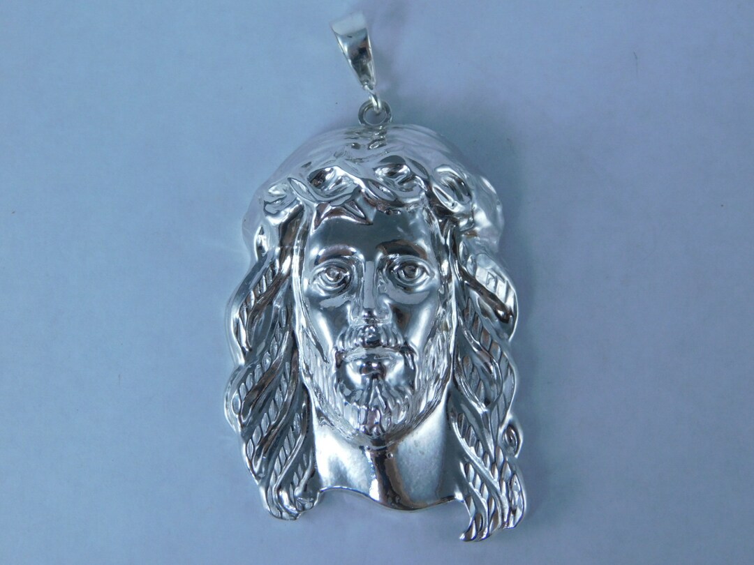 6829 Sterling Silver Large Jesus Head Pendant, 3D - Etsy