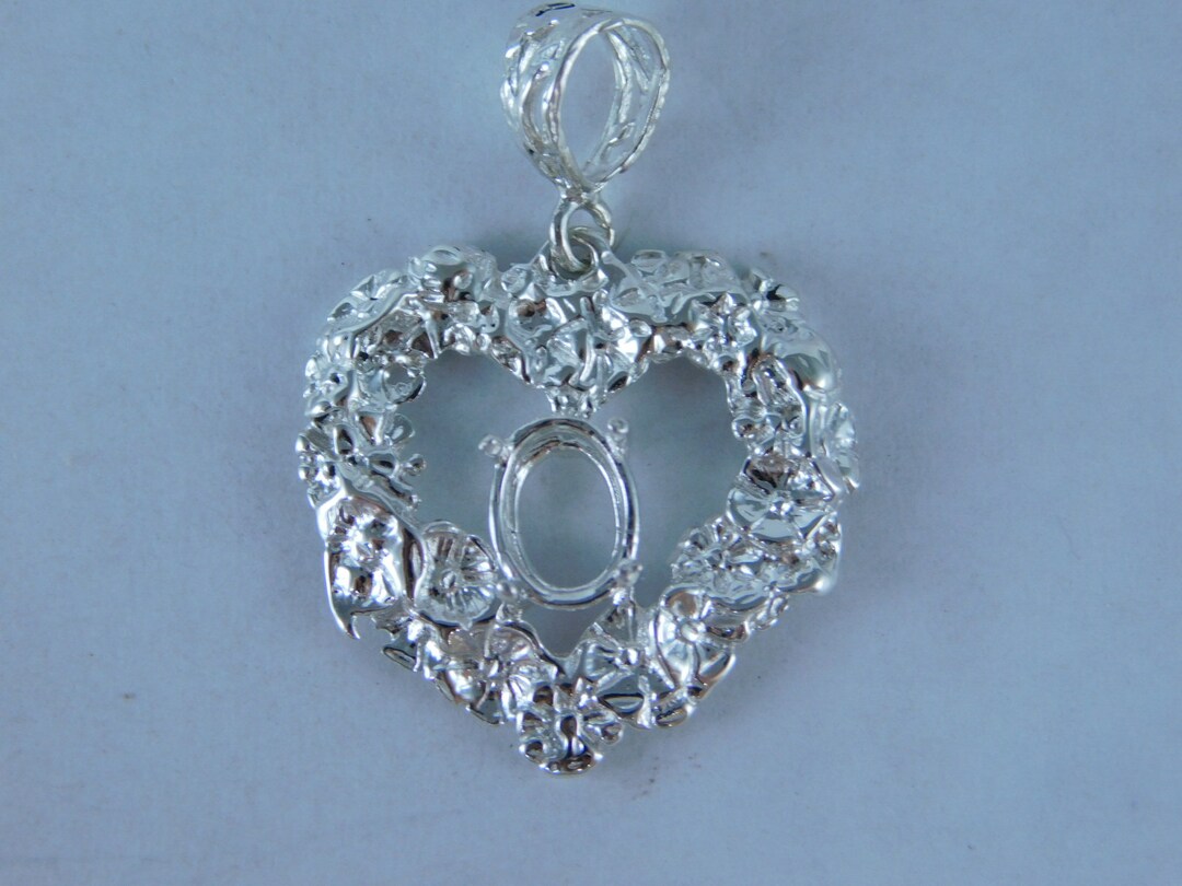 6818 Sterling Silver Flower Heart Pendant Setting, 8x6 Oval - Etsy