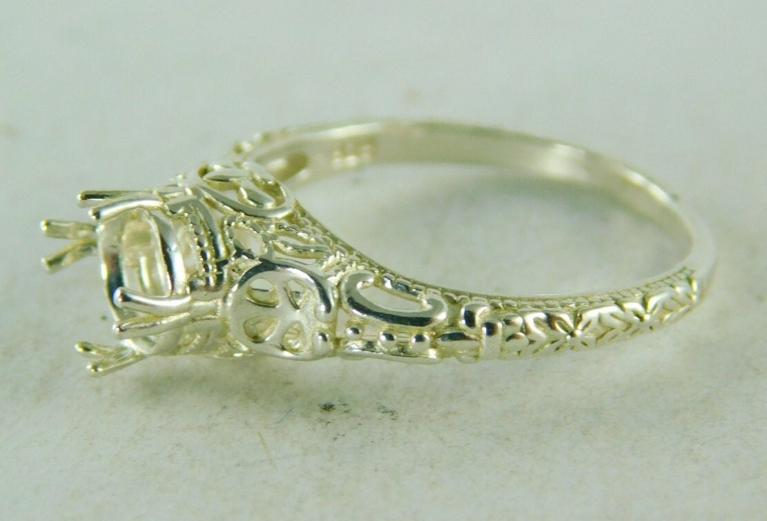6413 Sterling Silver Filigree Ring Setting 6 Mm Round Faceted | Etsy