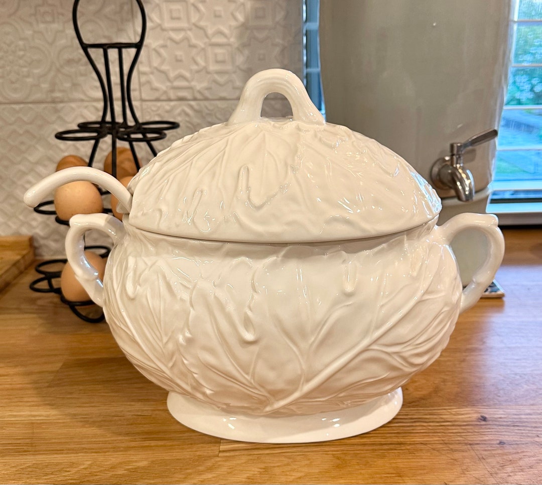 Vintage White Cabbage Leaf Soup Tureen With Ladle and Lid - Etsy Australia