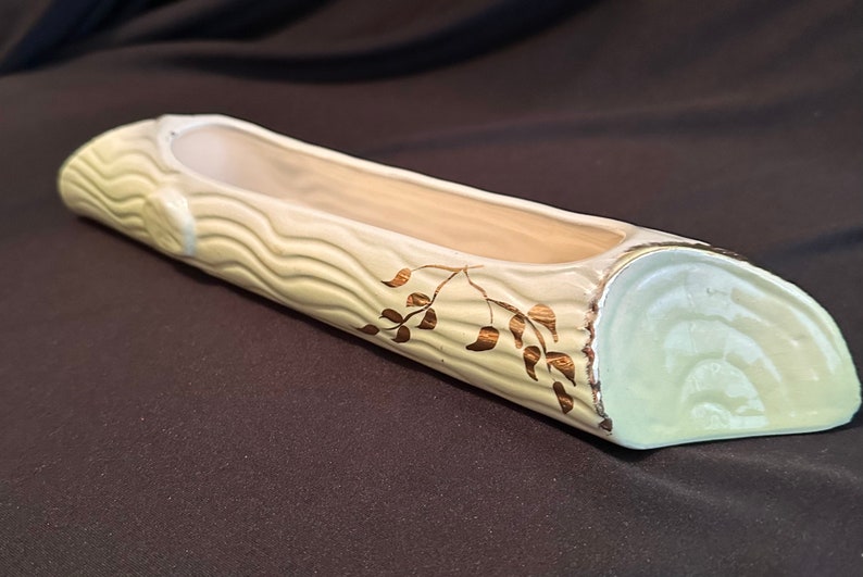 Pates Potteries Sydney Log Vase - Pastel Green With Gold Coloured ...