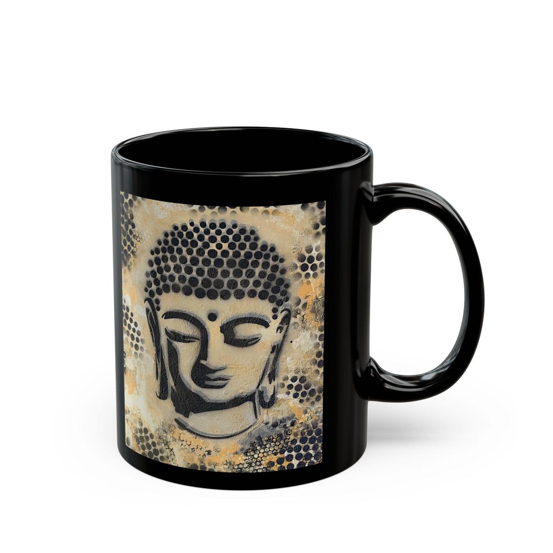 Golden Serenity Mug, Buddha Design for Mindful Moments, Black Mug (11oz ...
