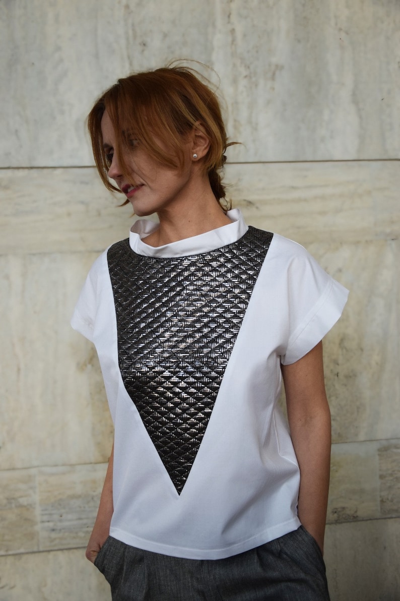 White Shirt White and Silver Shirt White Blouse Silver Blouse Trendy ...