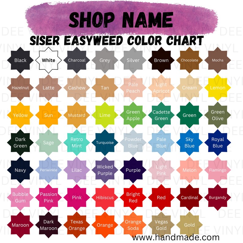 Editable Siser Easyweed Vinyl Color Chart Template - Etsy
