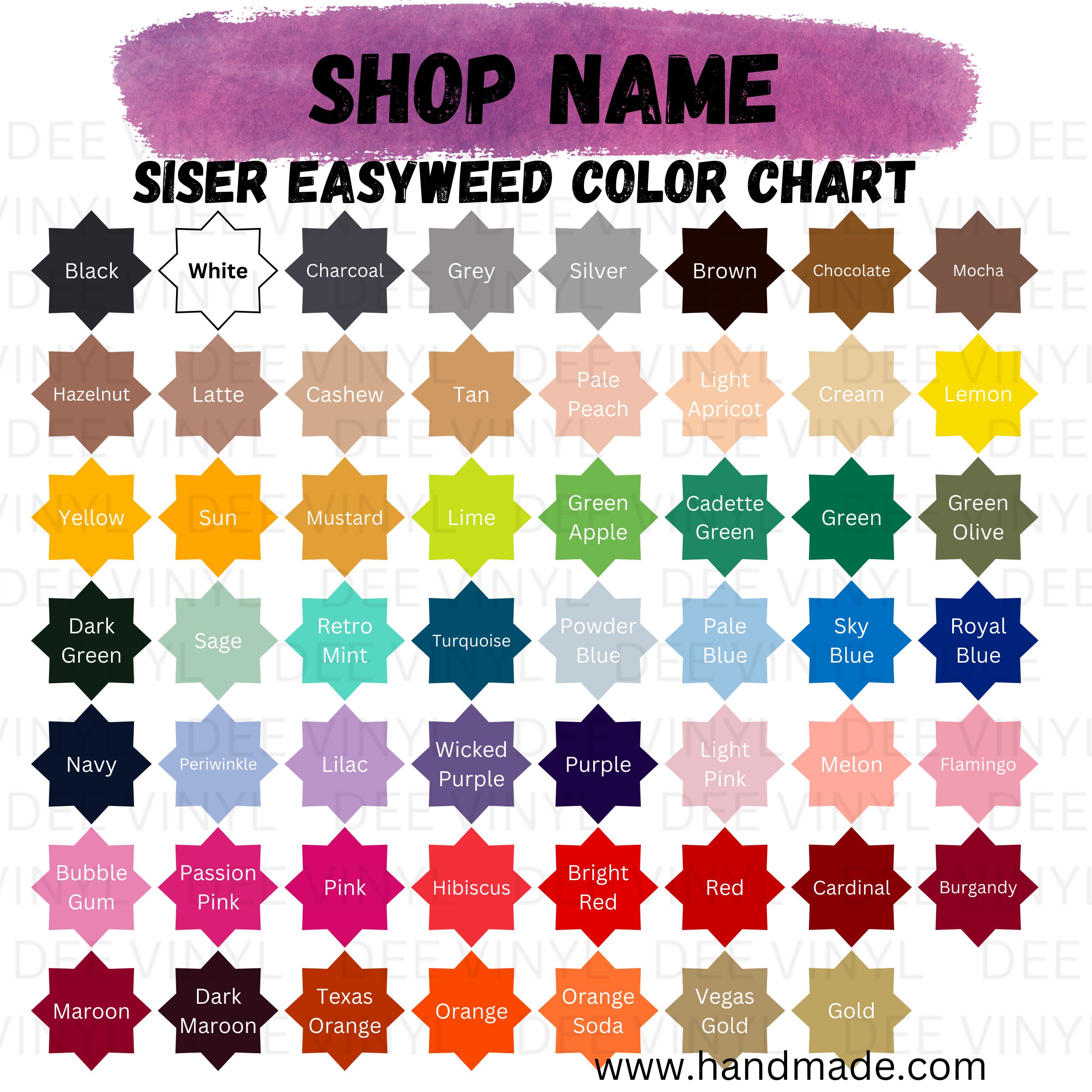 Editable Siser Easyweed Vinyl Color Chart Template - Etsy